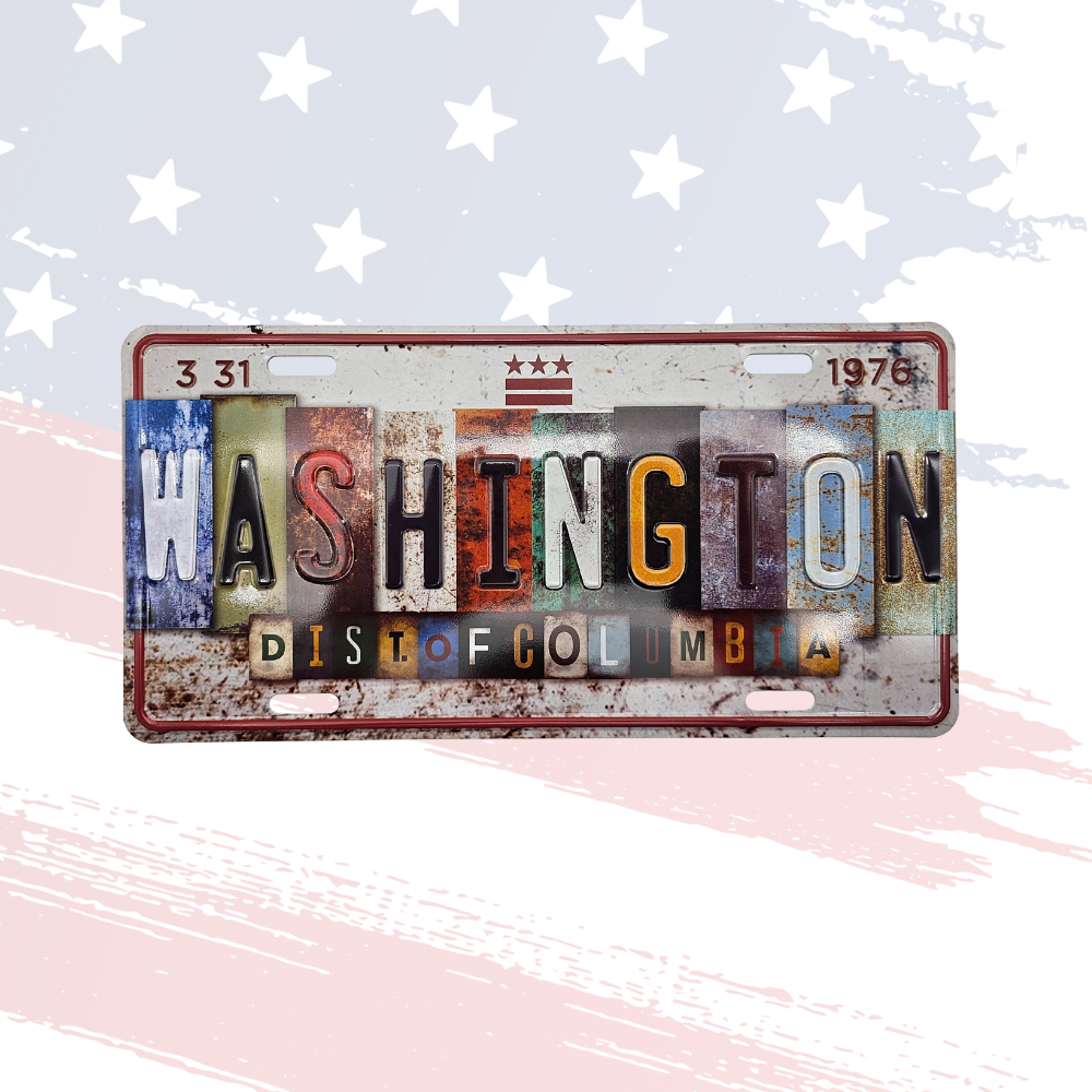 Custom Washington DC Letter Block License Plate – DC Flag & 1976 Desig