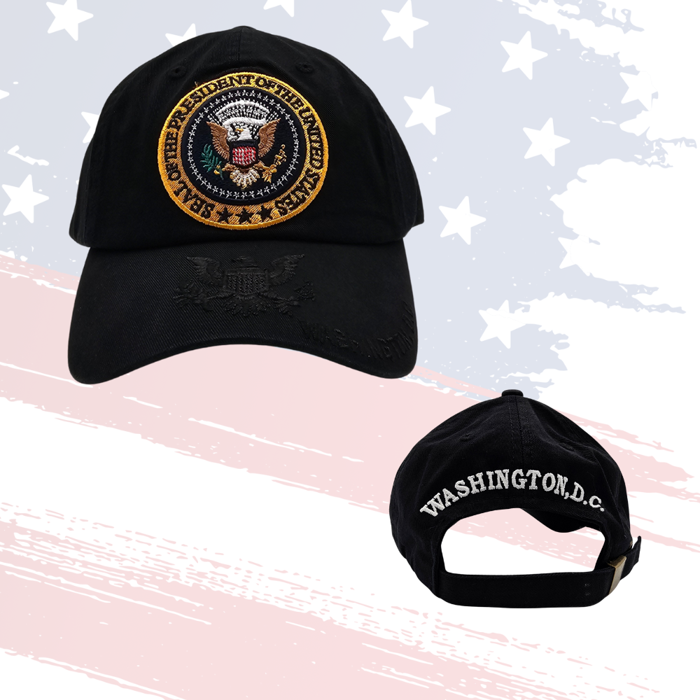 Presidential Seal Black Cap | Adjustable Washington DC Embroidered Hat